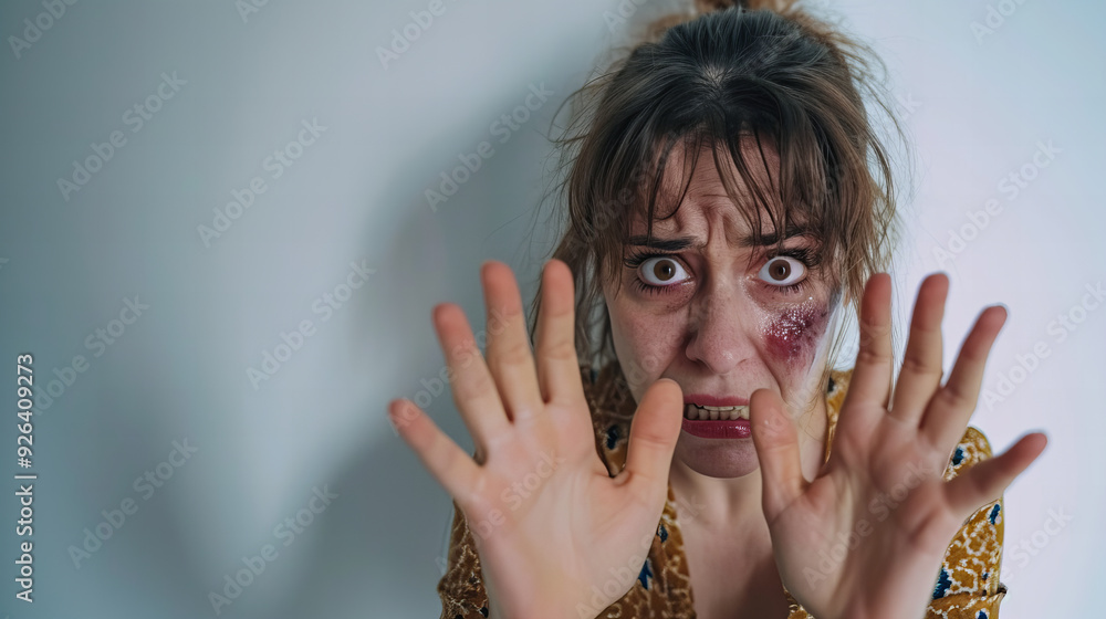 Frightened Woman with a Bruise on Her Face, Domestic Violence and Abuse ...