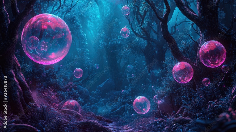 Bubbles and splash in pink and blue, 3D realism meets 50s pop art comic ...