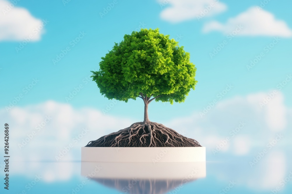 Tree with roots, business sustainability, long-term growth planning, 3D ...