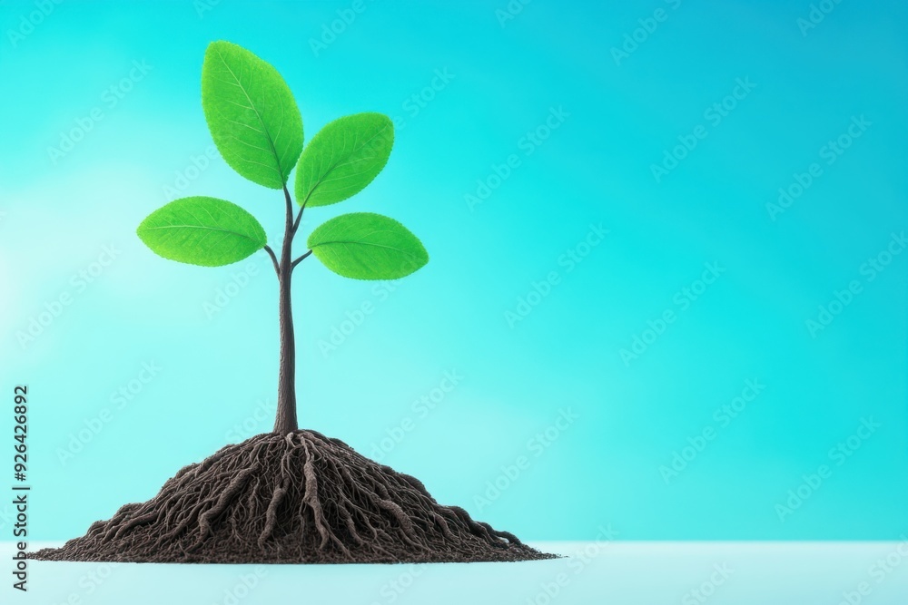 Tree with roots, business sustainability, long-term growth planning, 3D ...