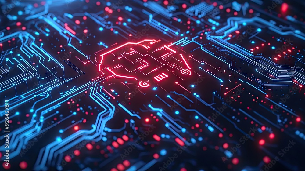 Futuristic AI concept with electric circuit lines forming the AI symbol ...