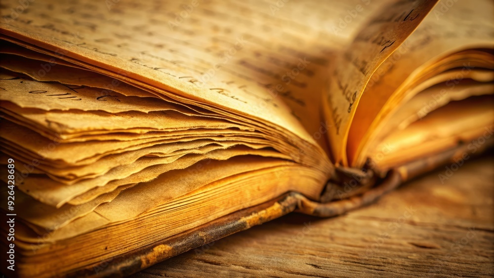 Foto de A delicate, worn, vintage book page with a curled edge ...