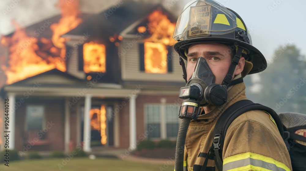Braving the Inferno: A resolute firefighter stands firm amidst a raging ...