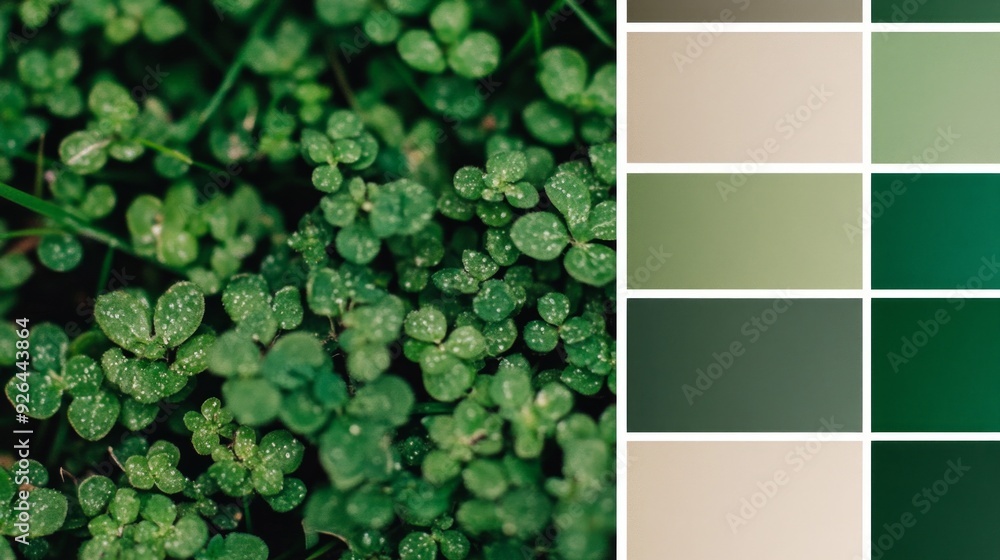 Biophilic interior design color palette featuring clover plants and ...