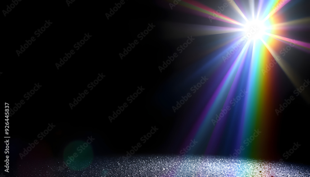 Rainbow light effect from sun flares on black background, colorful ...