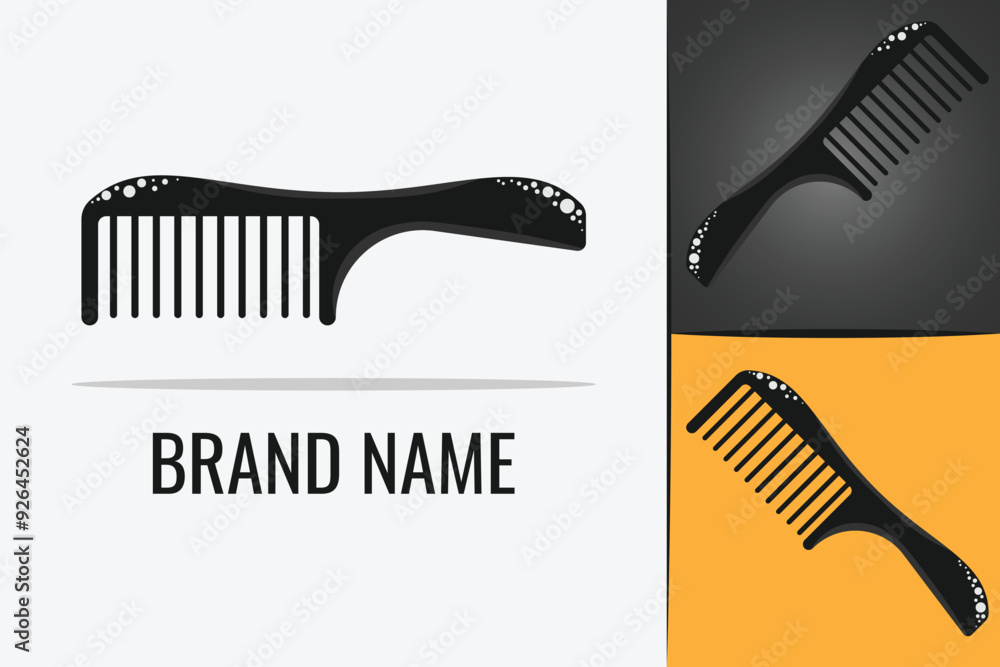 Hair comb or barber comb logo. Hairbrushes and combs logotype icon. For ...