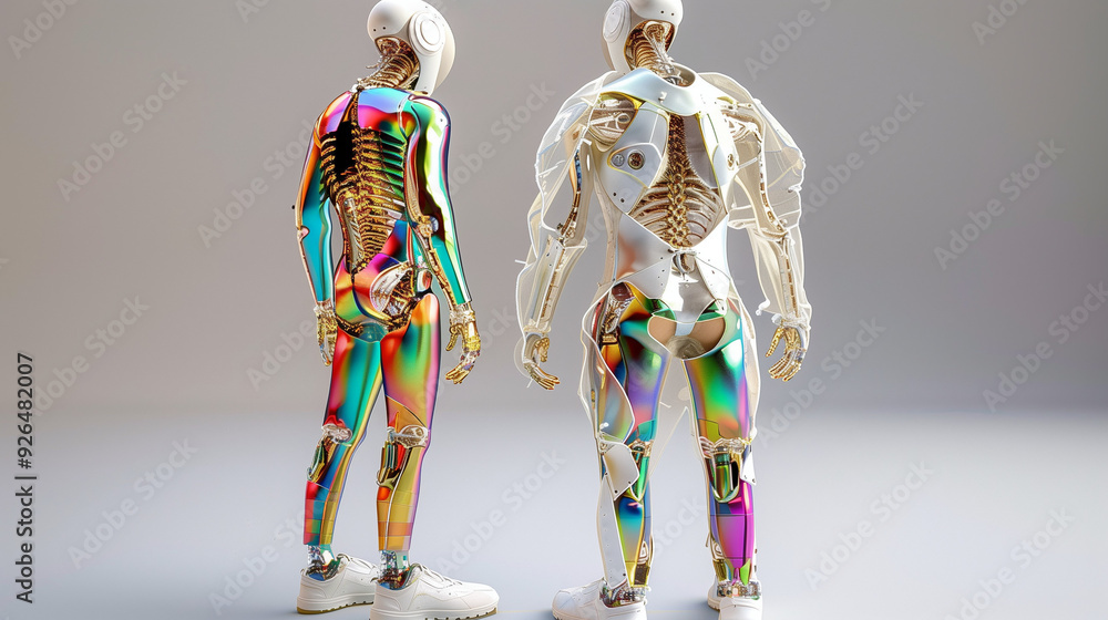 character with an otherworldly appearance, featuring iridescent skin ...