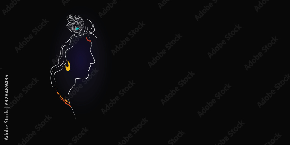 lord krishna simple line art vector illustration on dark background ...
