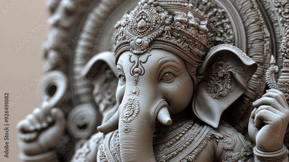 Detailed 3D photo of a Lord Ganesha sculpture, with a focus on the ...