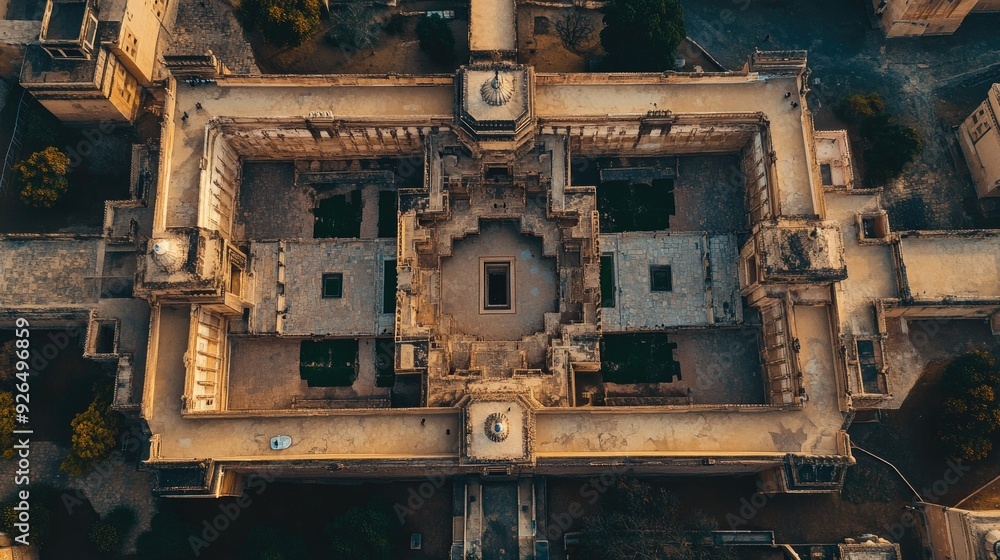 Top-down shot of the sprawling Amber Fort in Jaipur, with its intricate ...