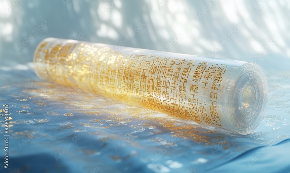 Futuristic Ancient Scroll: 3D Glass Sculpture with Golden Chinese ...