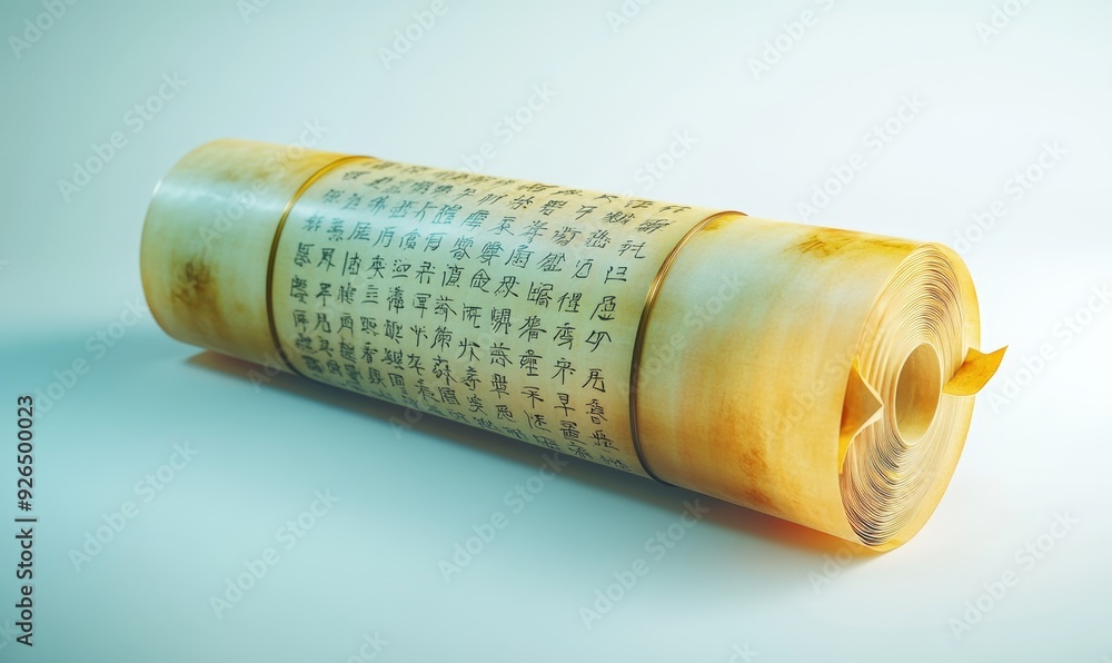 Futuristic Ancient Scroll: 3D Glass Sculpture with Golden Chinese ...