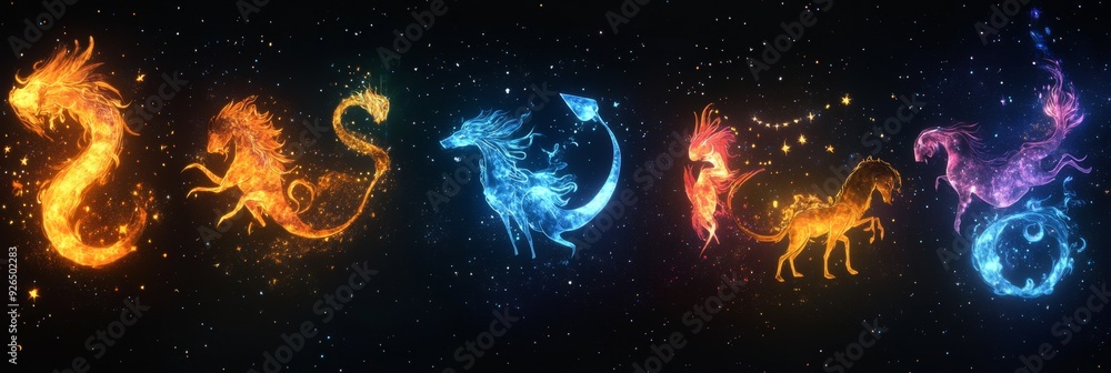 Cosmic Chinese Zodiac: Abstract AI-Generated Art Featuring Mystical 12 ...