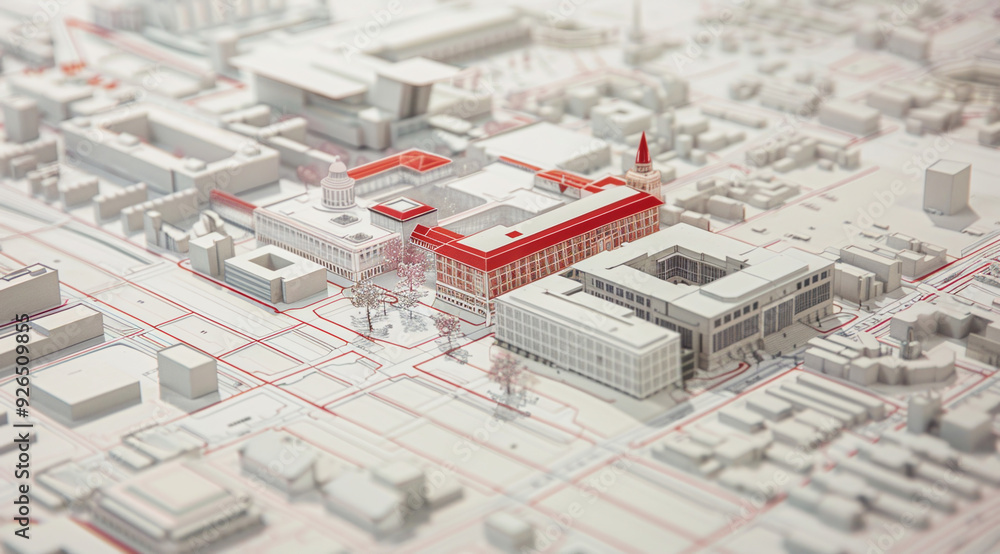 A detailed architectural plan of the new university campus, with ...