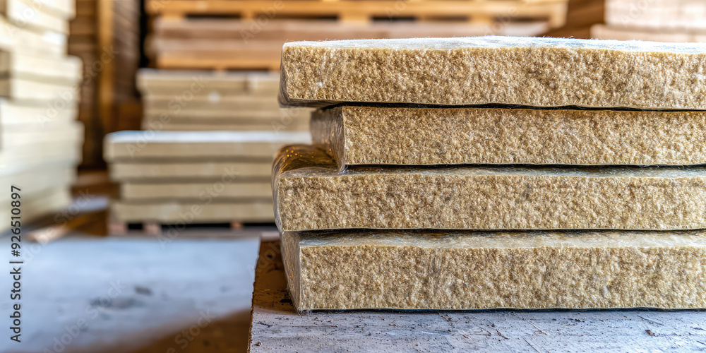 Closeup of glass mineral wool insulation packs in a construction ...
