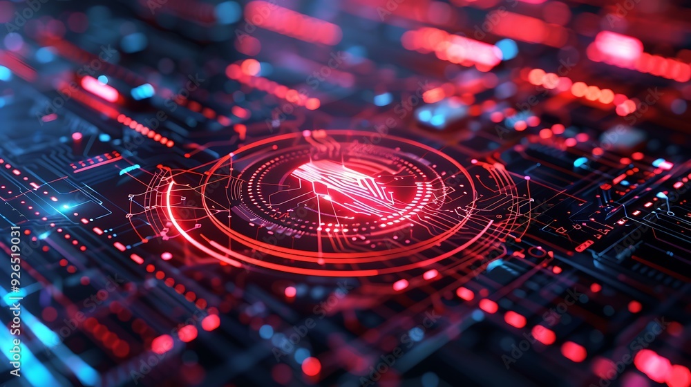 AI systems detecting and preventing cyber threats, visualized with a ...