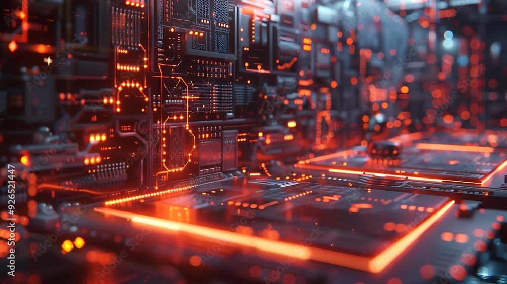 AI-driven quantum algorithms visualized in a high-tech lab, with glowing quantum circuits and ...