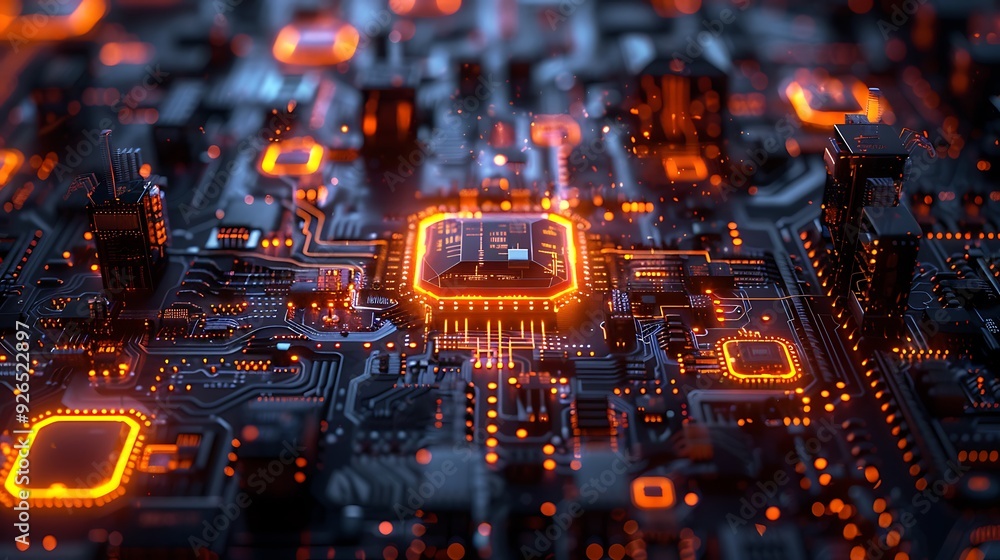 AI-powered quantum computer processing complex algorithms, with glowing quantum circuits and ...