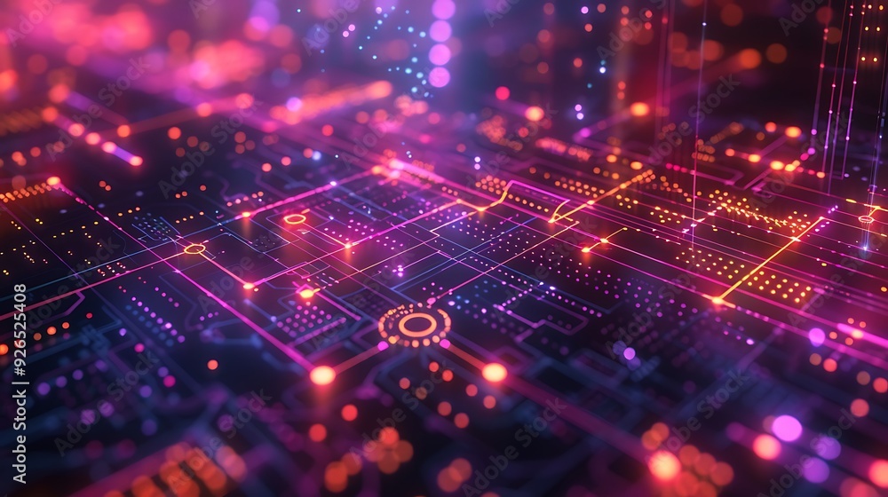 Machine learning algorithms visualized as a network of bright nodes and ...