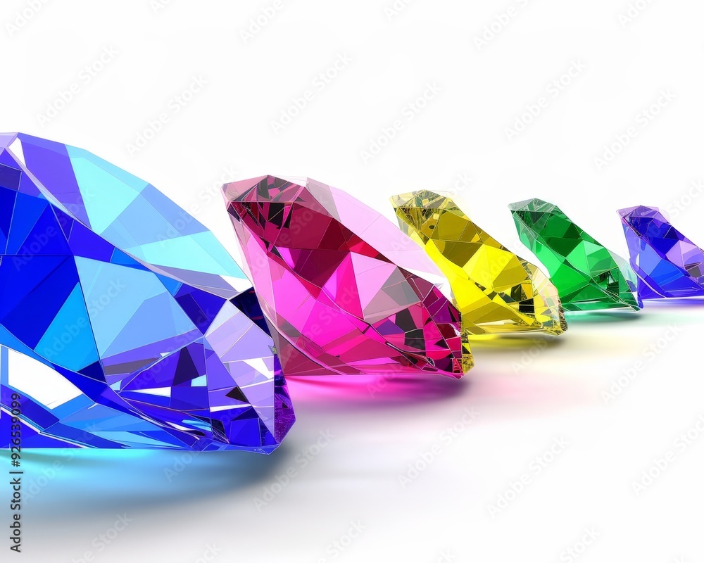 Perspective Close-up Composition Five diamonds in a row, decreasing in ...