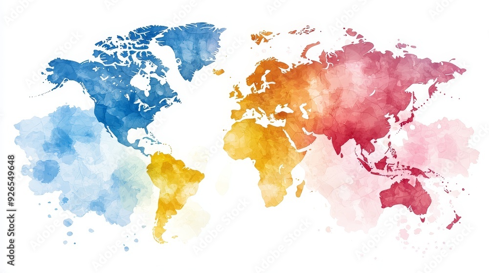 Watercolor map of the world with abstract borders for global business ...