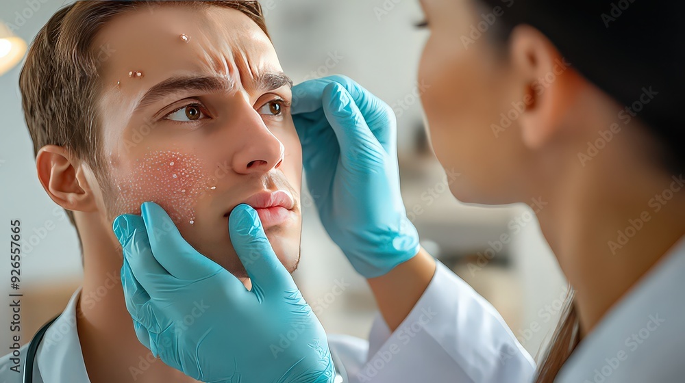healthcare professional examining a patient with visible monkeypox ...