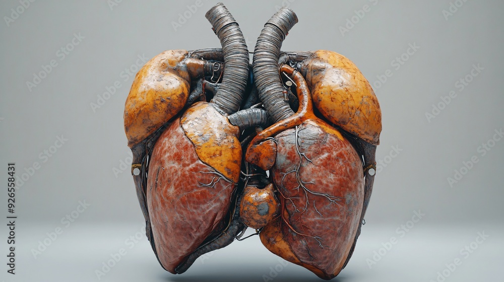 3D Human Heart and Lungs Together: A detailed 3D model showing the ...