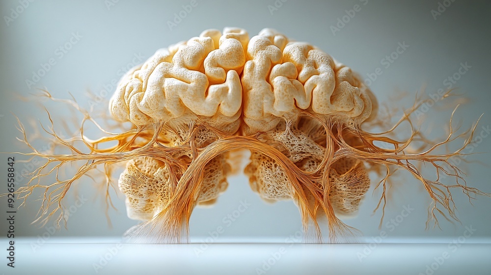 3D Human Nervous System in Detail: A close-up 3D model of specific ...