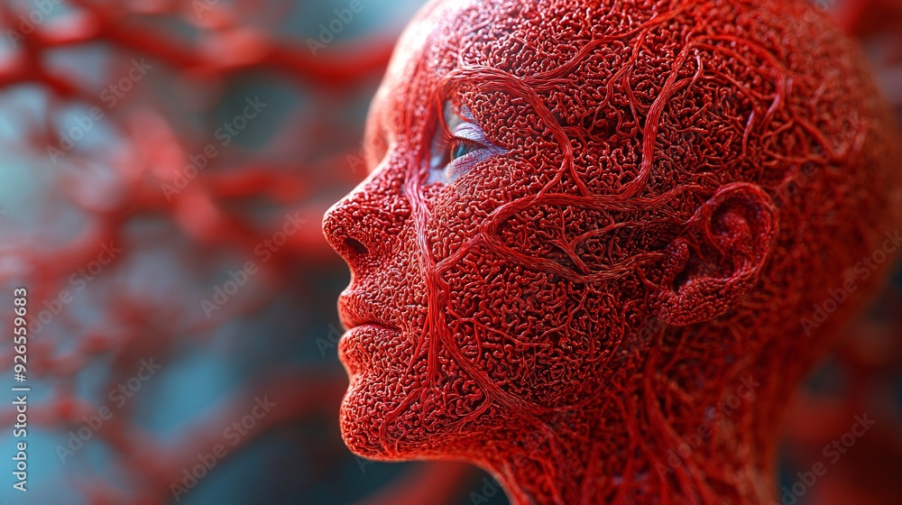 3D Human Circulatory System in Detail: A close-up 3D model focusing on ...