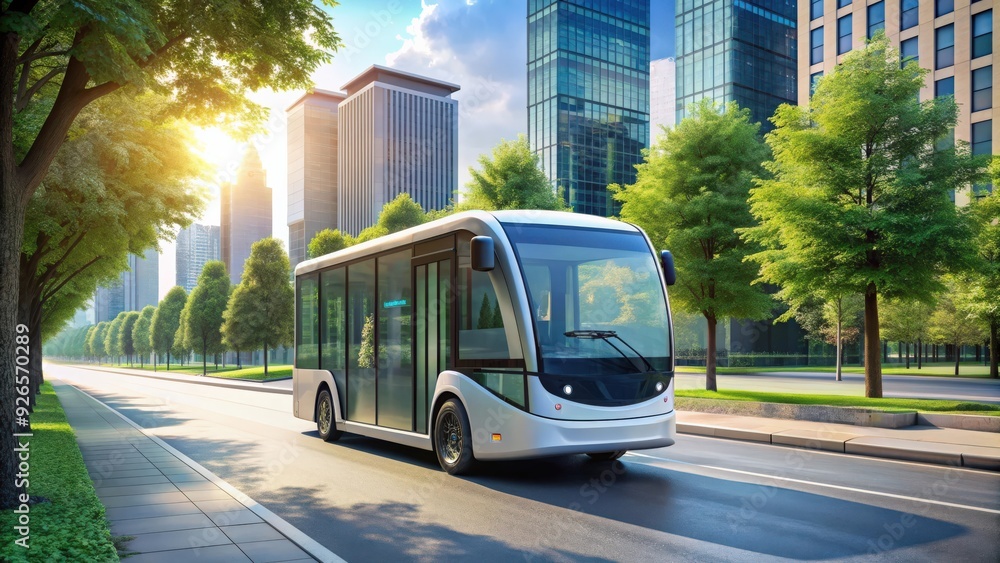 Autonomous electric bus self driving on street, Smart vehicle ...