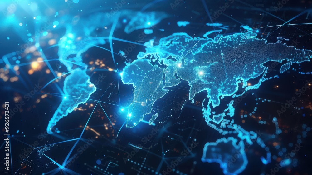 A captivating global background with a world map in shades of blue ...