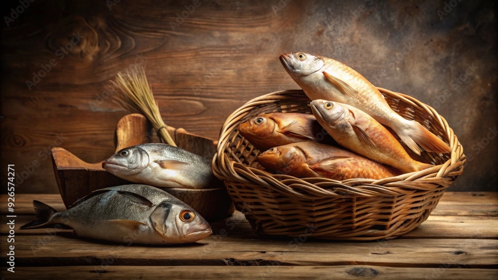 Catholic still life featuring five loaves of bread and two fish ...