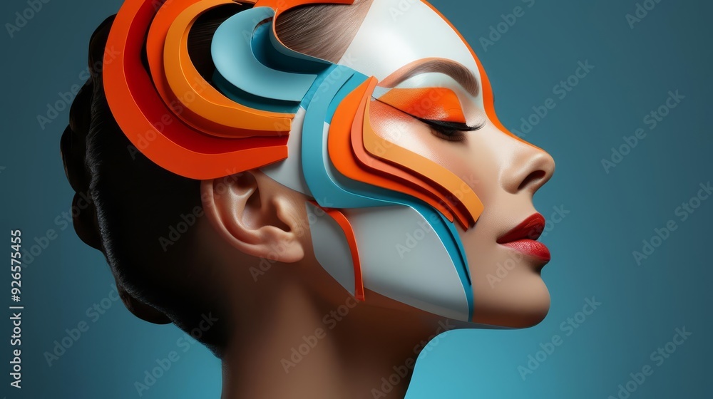 Composite portrait flat design side view blended faces 3D render ...