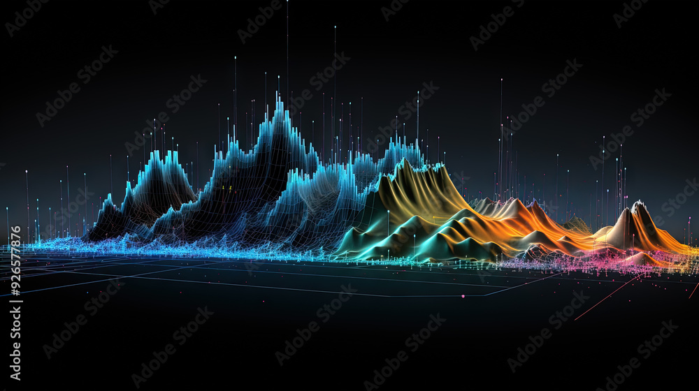 Colorful finance graph and chart with mountain shaped bars. Stock ...
