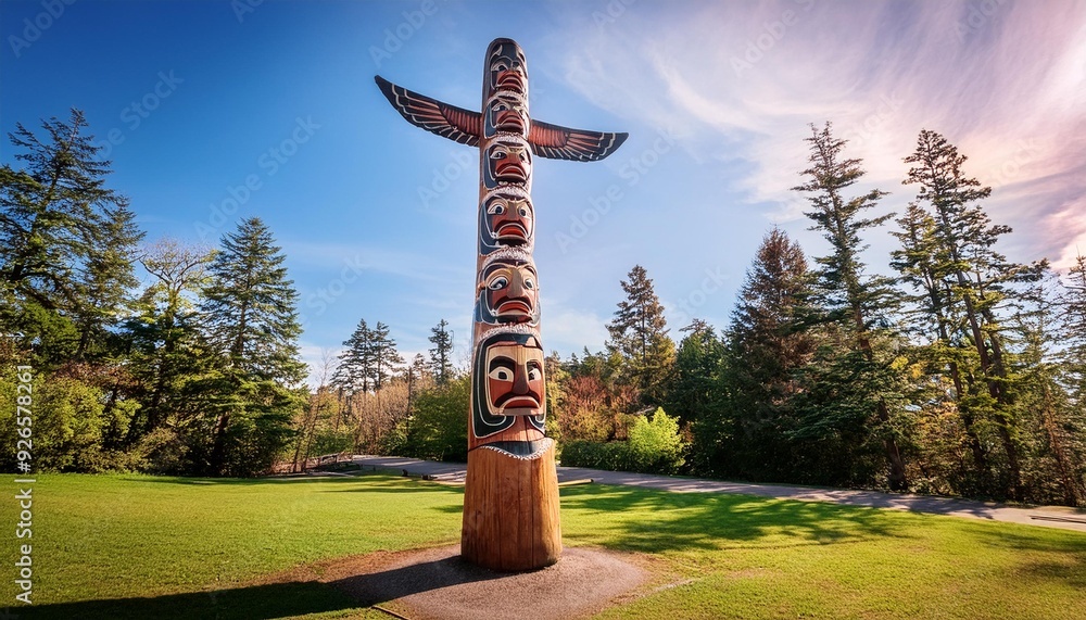 Canadian Totem Pole A Vertical Wooden Craft Symbolizing Native Culture ...