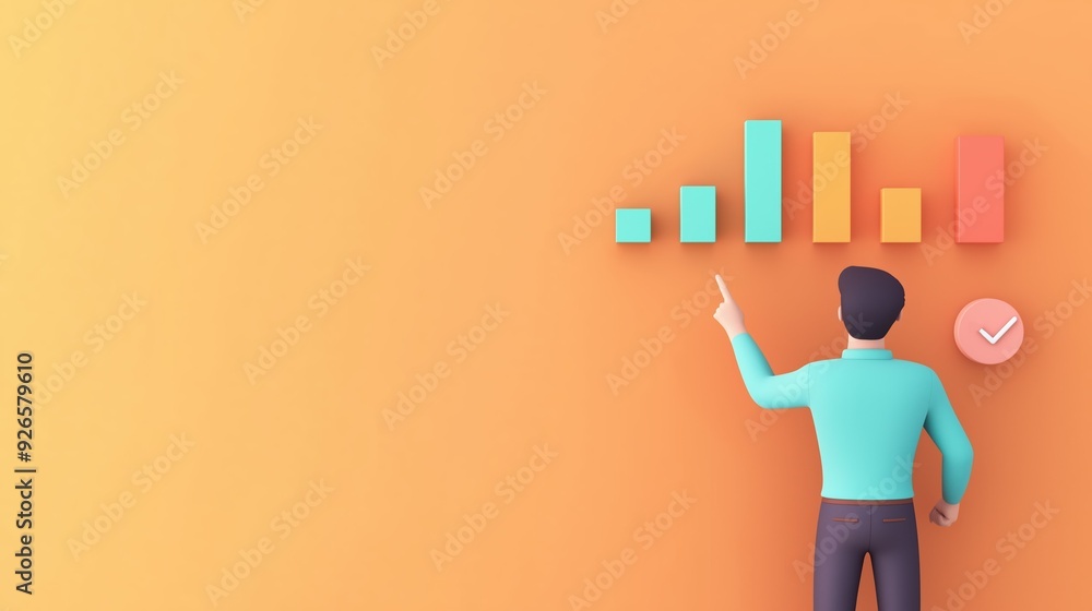 Strategic business analysis, person pointing to key metrics, 3D ...