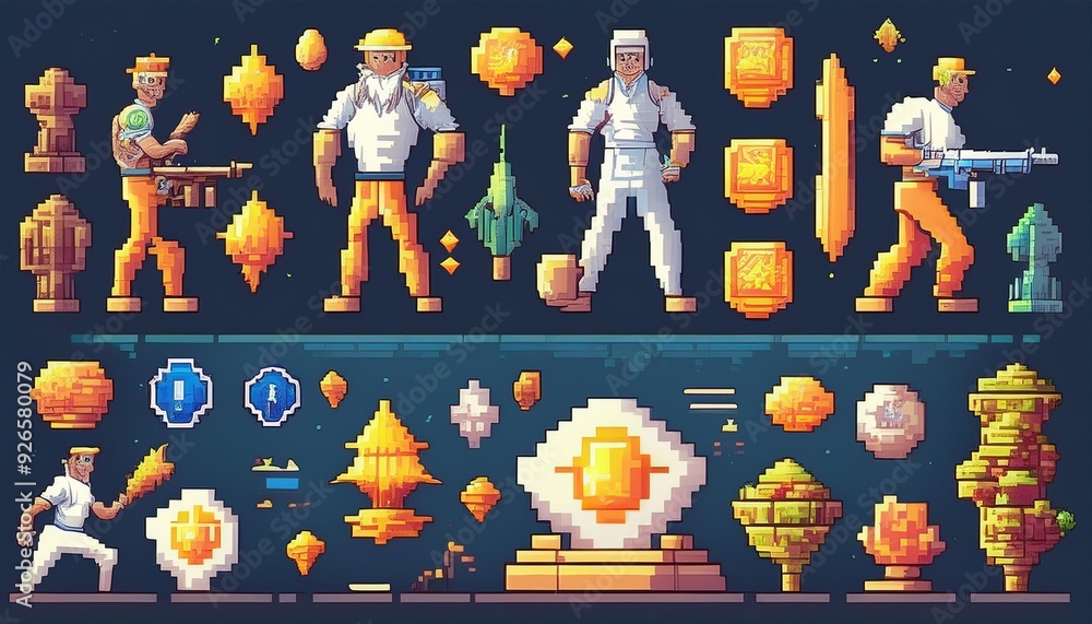 Collect pixel game awards and elements to build your adventure game ...