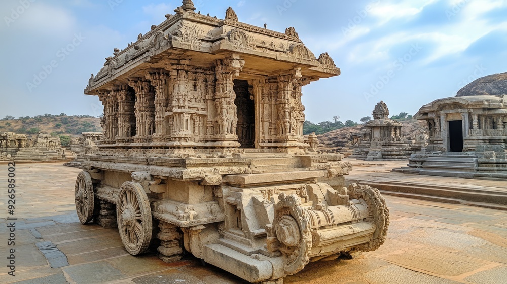 The ancient ruins of Hampi, showcasing the impressive stone chariot and ...