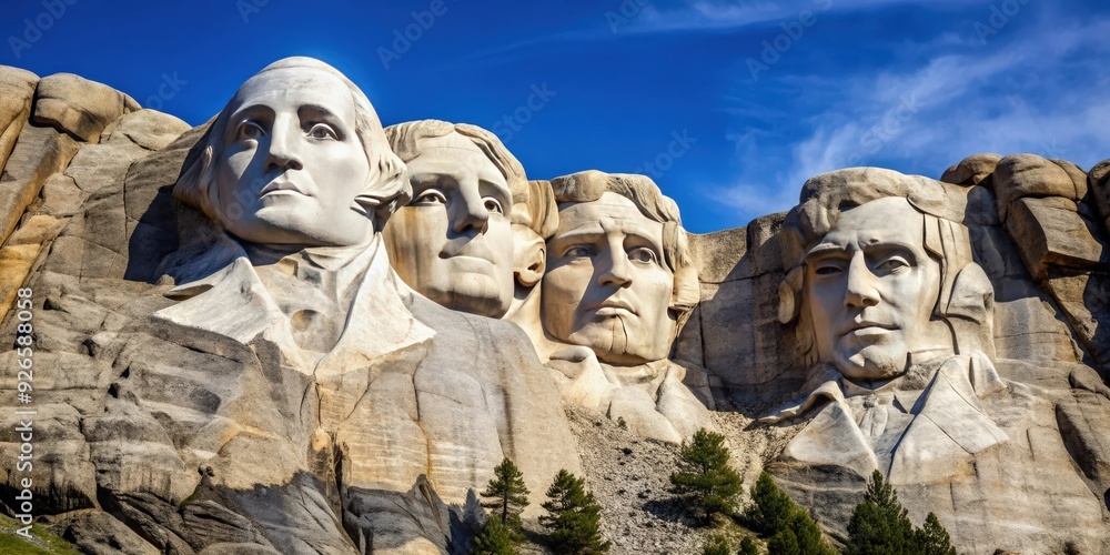 Iconic monument featuring four presidential faces carved into a granite ...