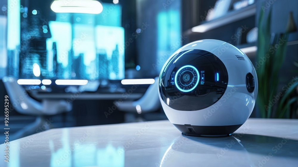 A futuristic home security system with facial recognition, biometric ...