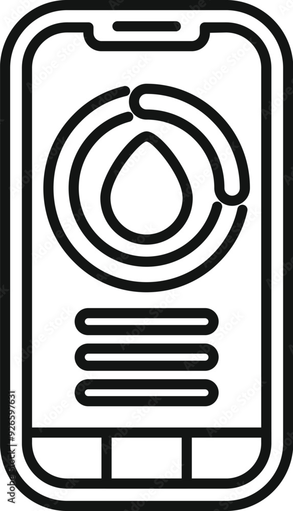 Simple icon of a smartphone with a water drop inside a loading circle ...