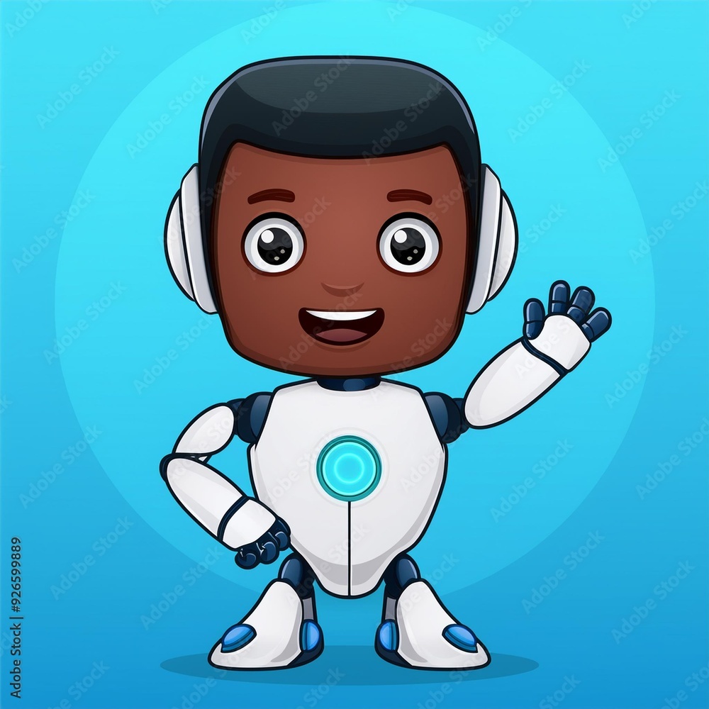 3D Ai chatbot characters in various poses. The cute robot mascot waves ...