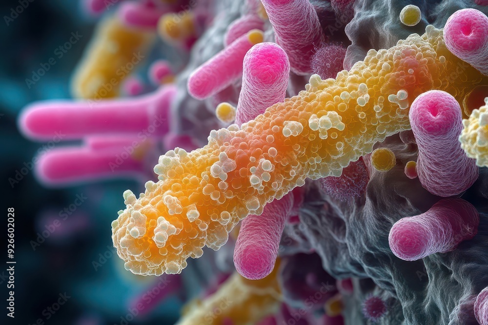 vibrant highly detailed bacterium under microscope intricate cellular ...