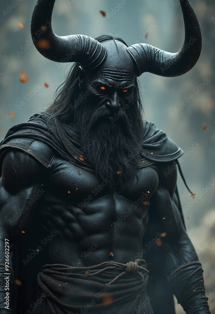 Hades in the underworld, the ancient greek god, horned, black skin and ...
