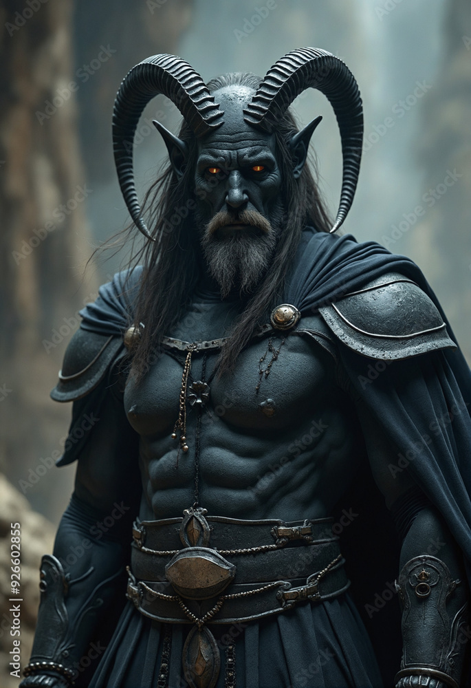 Hades in the underworld, the ancient greek god, horned, black skin and ...