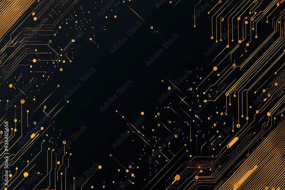A modern abstract design featuring gold lines and dots representing ...