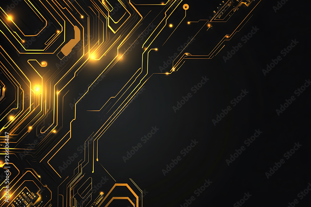 A modern abstract design featuring gold lines and dots representing ...