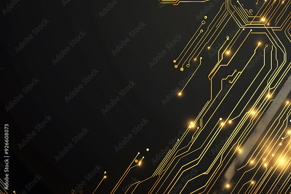 A modern abstract design featuring gold lines and dots representing ...