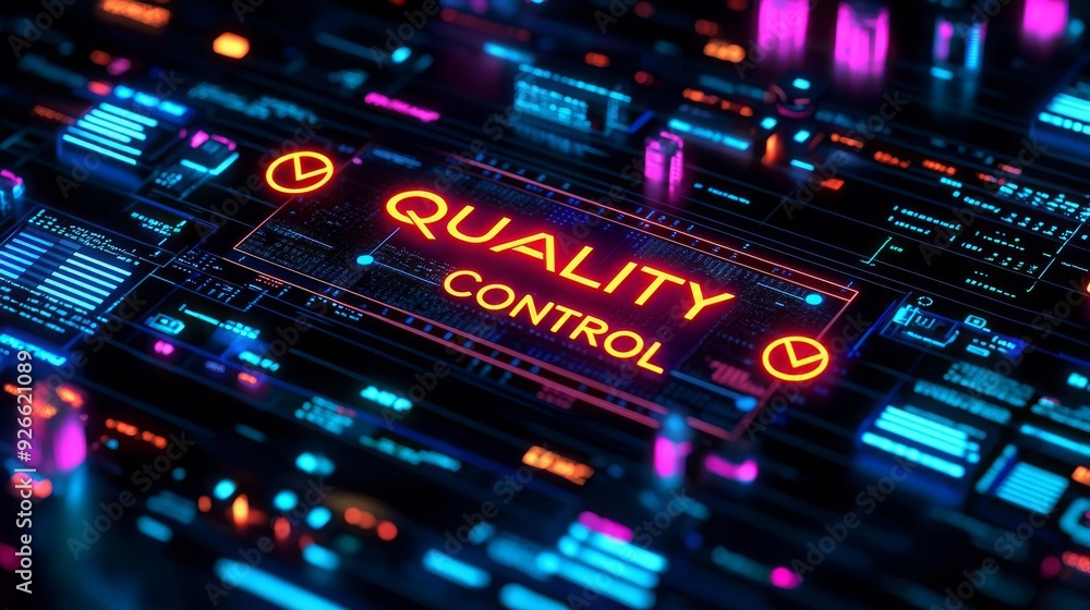 Quality Standards Criteria A complex data grid with glowing criteria ...