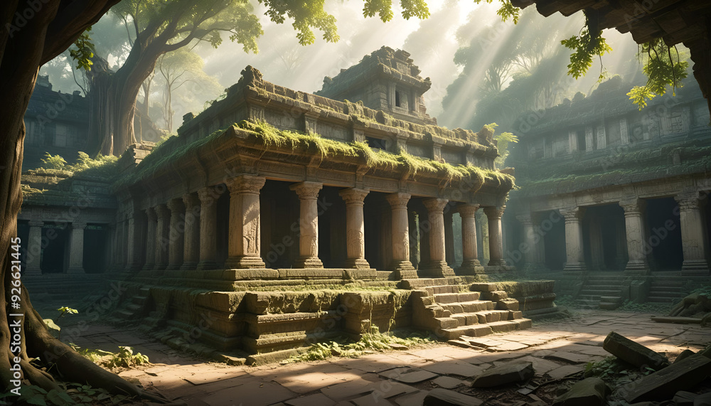 Mystical Ancient Stone Temple in Dense Jungle Vines and Roots Reclaim ...